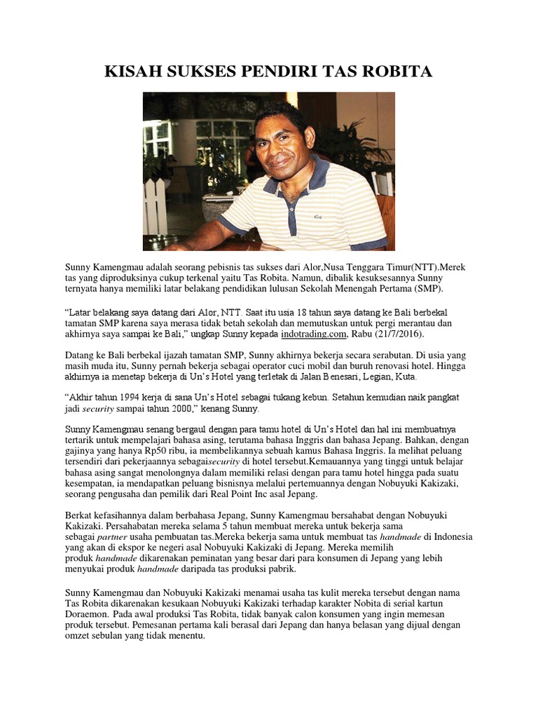 Sukses Sunny Kamengmau dan Tas Robita | PDF