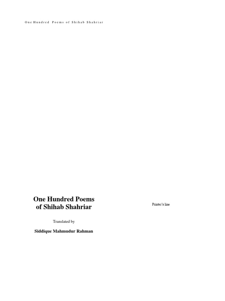 One Hundred Poems by Shihab Shahriar | PDF | Nature