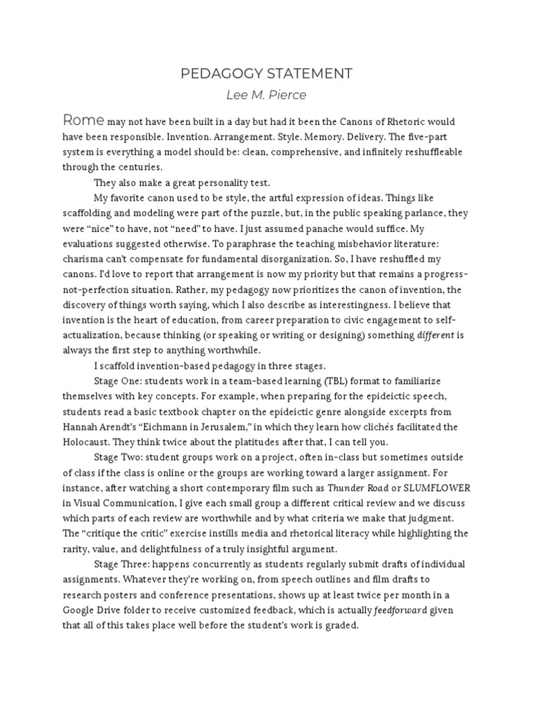 Pedagogy Statement | Download Free PDF | Rhetoric | Learning