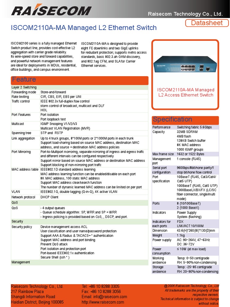 Iscom2110a Ma | PDF | Network Switch | Computer Network