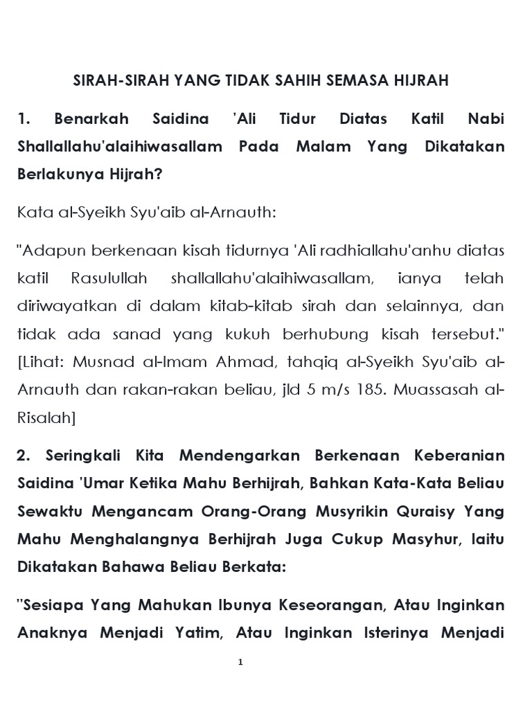 Sirah-Sirah Yang Tidak Sahih Semasa Hijrah 3 | PDF