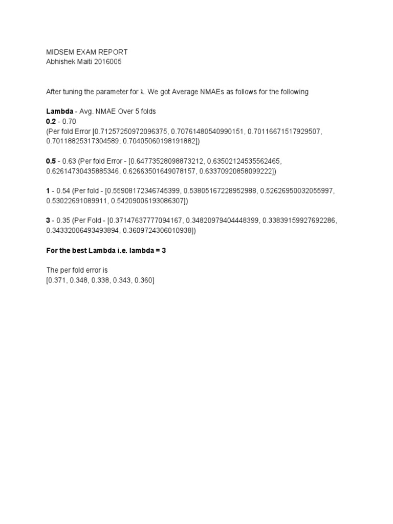 Midsem Exam: Lambda Tuning Results | PDF | Technology & Engineering