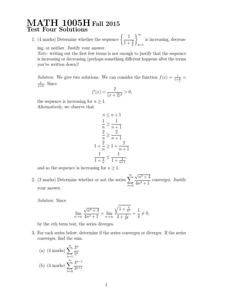 Test 4 Solutions | PDF | Sequence | Mathematical Concepts