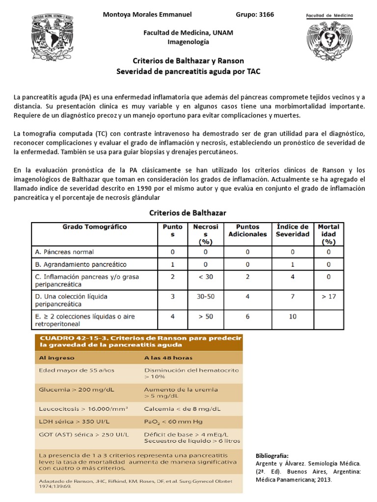 Criterios de Balthazar y Ranson en PA | PDF