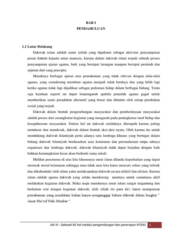 Bab I Pendahuluan: AIK III - Dakwah Bil Hal Melalui Pengembangan Dan Penerapan IPTEKS | PDF