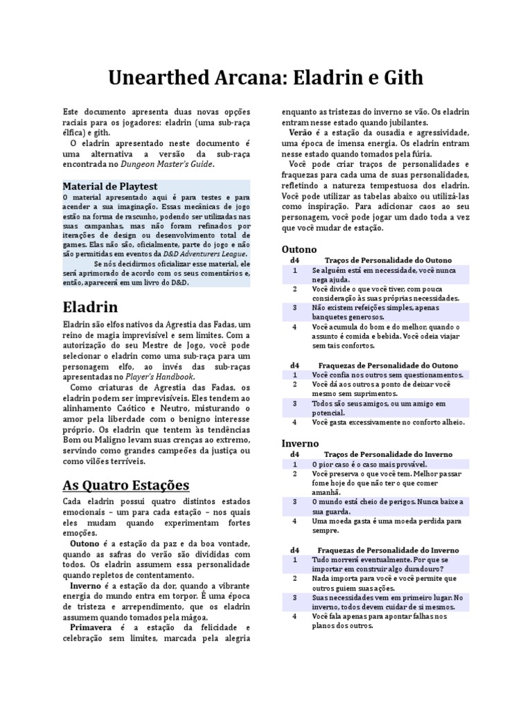 UA Eladrin e Gith PDF | PDF | Dungeons & Dragons (jogo) | Amor