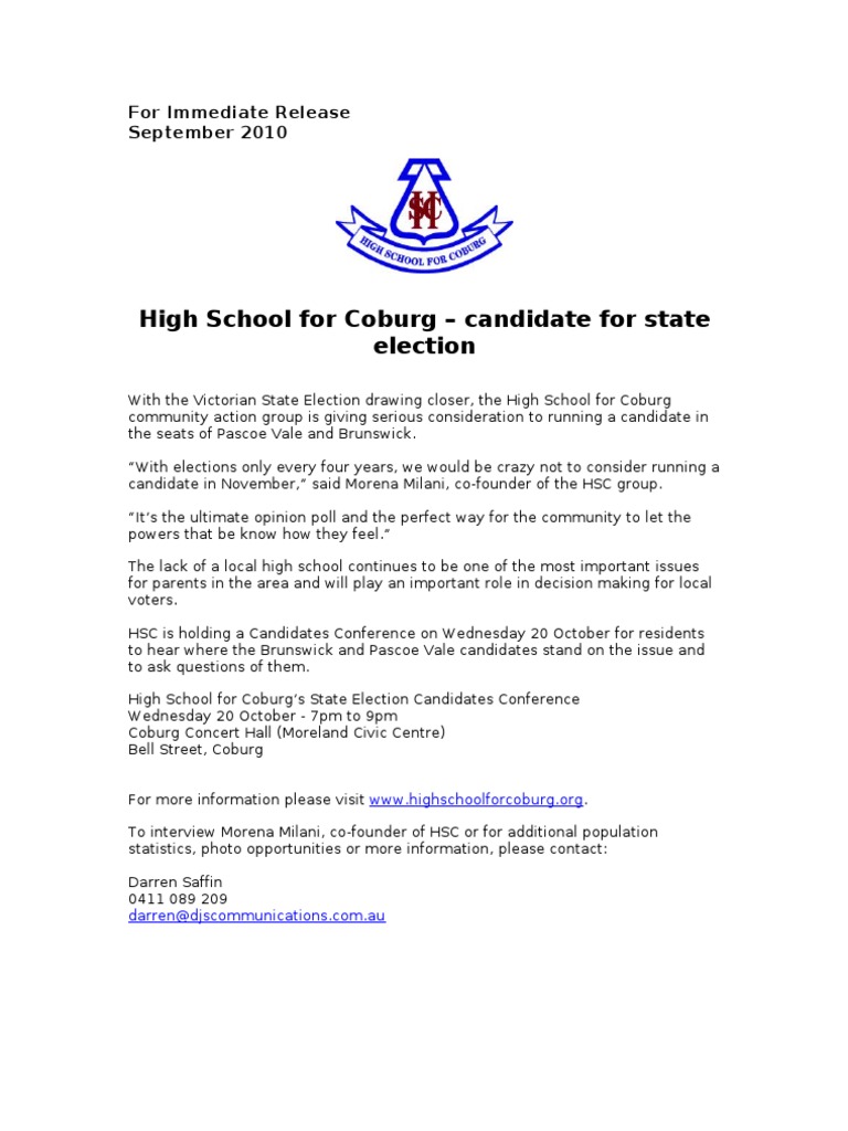 Coburg High School Election Candidate Plans | PDF | Elections | Government