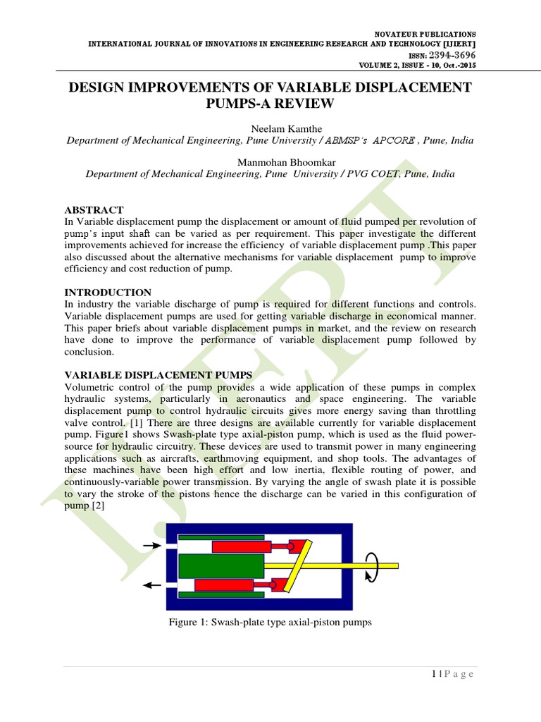 Design Improvements of Variable Displacement Pumps-A Review | PDF ...