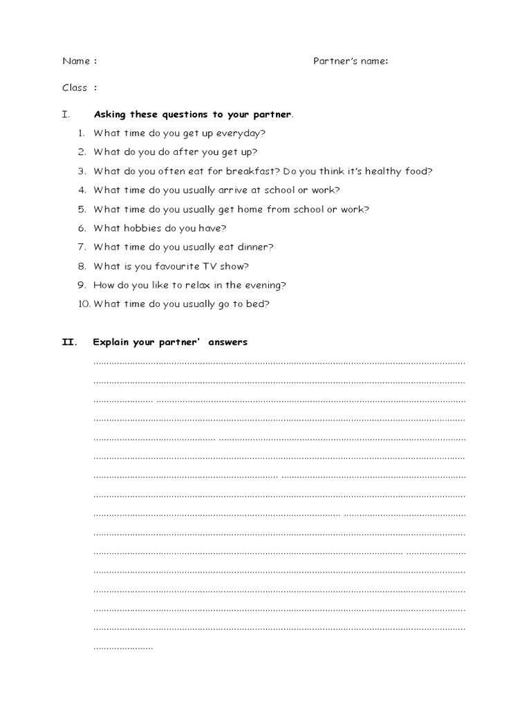 Daily Routine Question | PDF | Foods