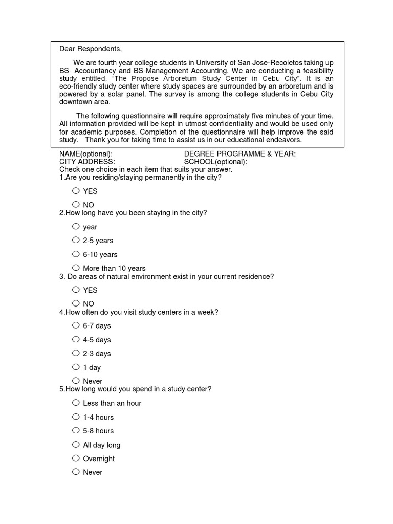 Survey-Questionnaire Edited | PDF | Nature