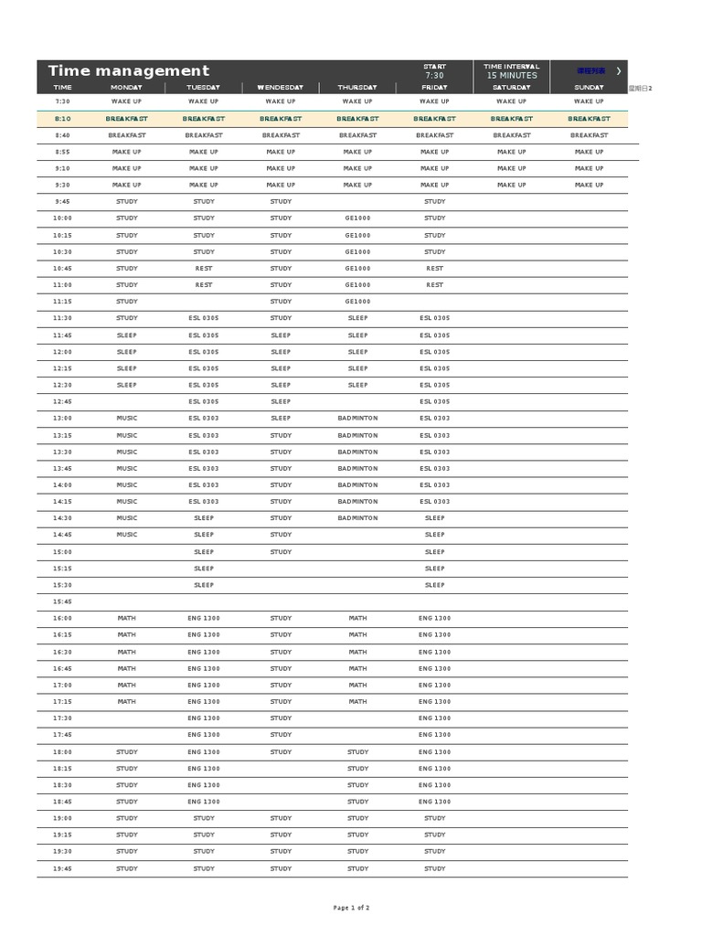 Weekly Time Management Schedule | PDF