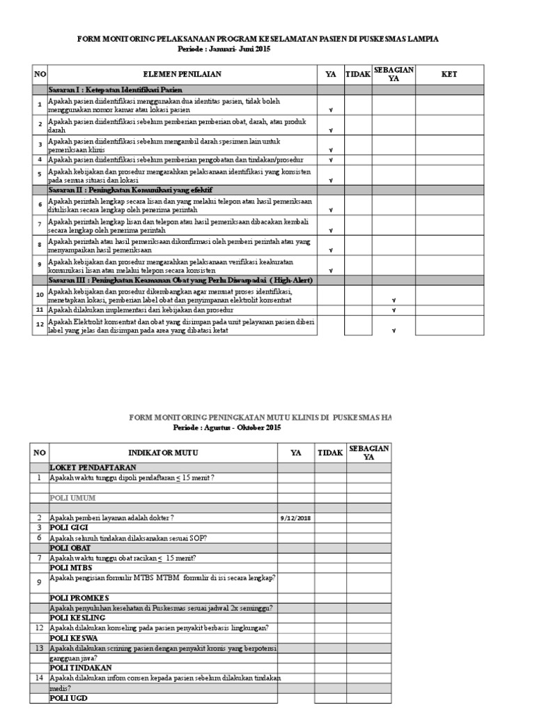 Form Monitoring Peningkatan Mutu Dan Keselamatan Pasien | PDF ...
