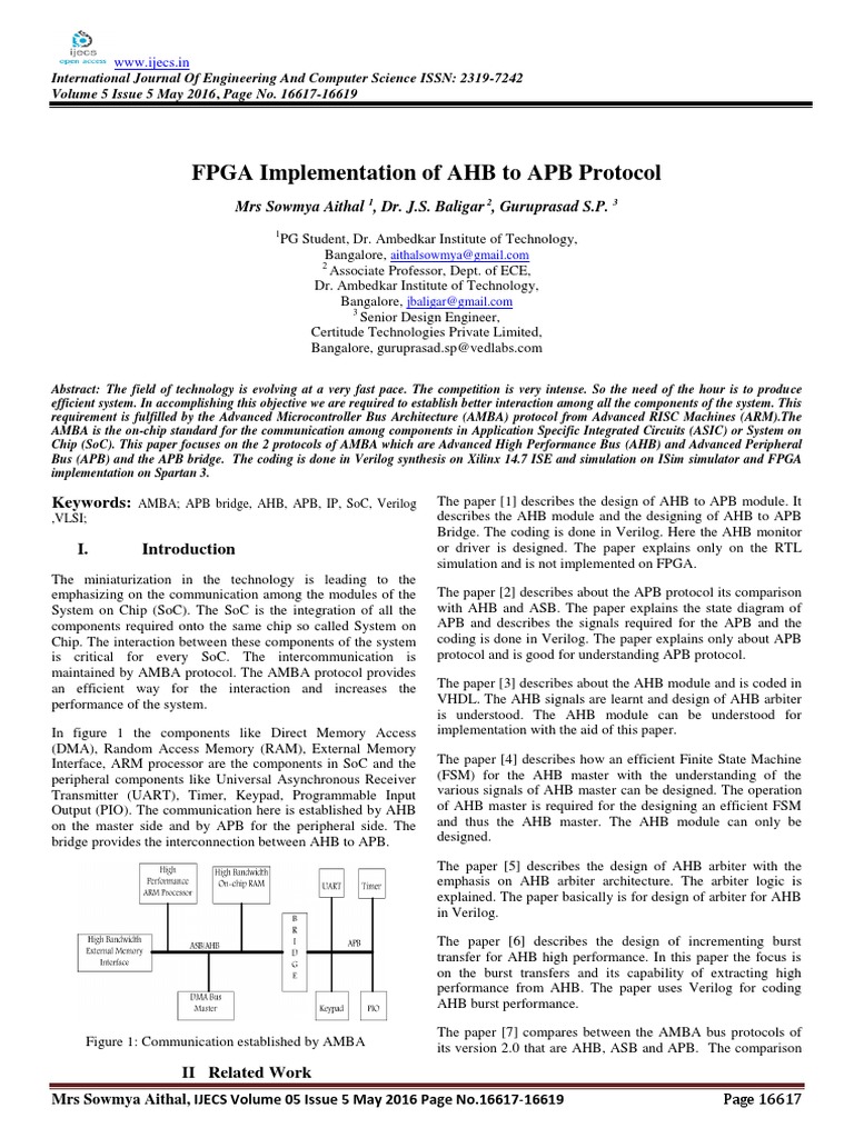FPGA Implementation of AHB To APB Protocol: Mrs Sowmya Aithal, Dr. J.S ...