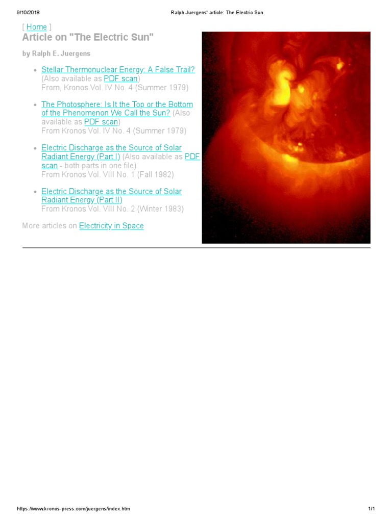Ralph Juergens' Electric Sun Theory | PDF