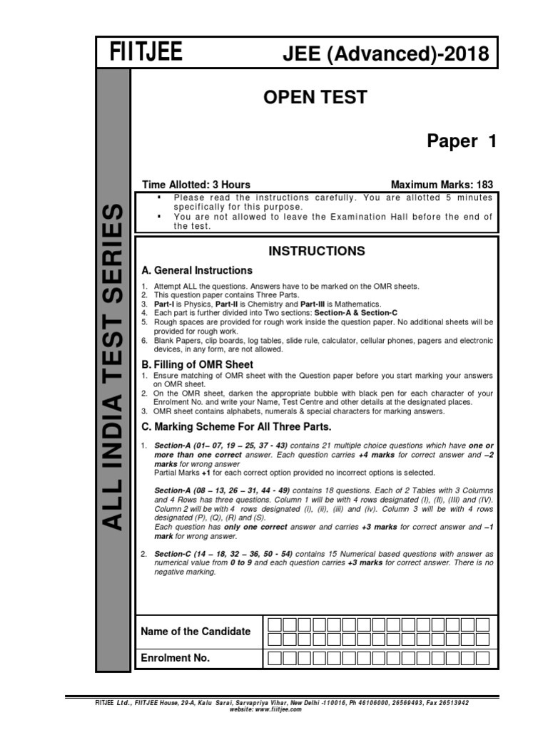 JEE Advanced Practice Test | PDF | Air Conditioning | Physical Chemistry