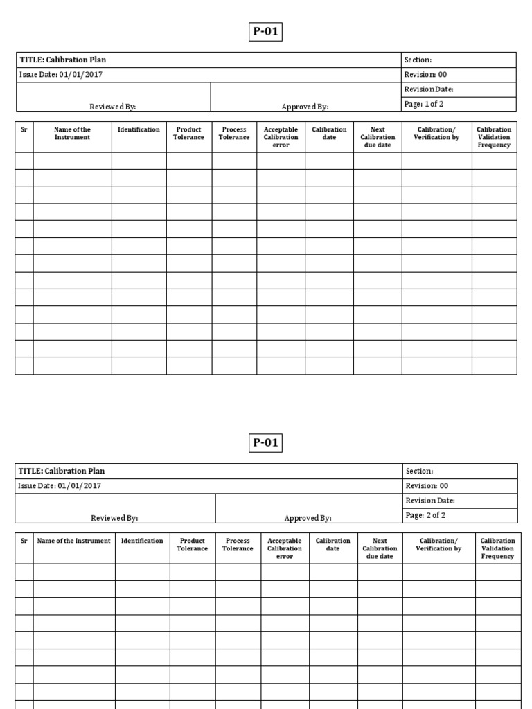 Calibration Plan P-01 | PDF