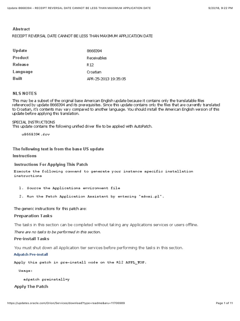 Patch 8668394 - Receipt Reversal Date Cannot Be Less Than Maximum ...