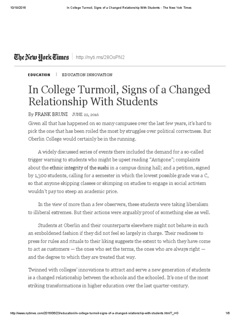 In College Turmoil, Signs of A Changed Relationship With Students - The ...