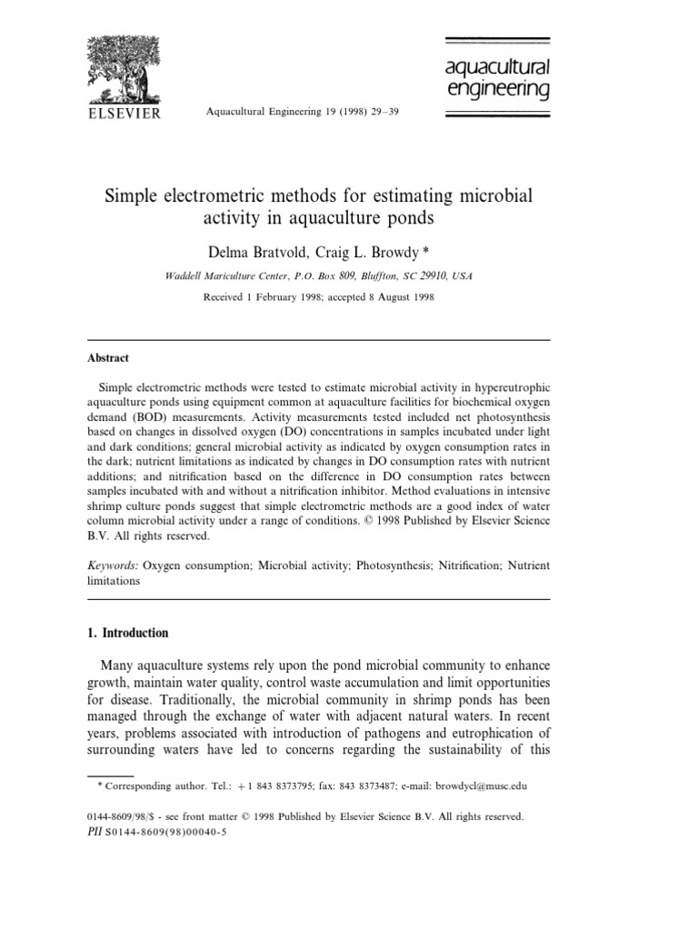 Simple Electrometric Methods For Estimating Microbial Activity in ...