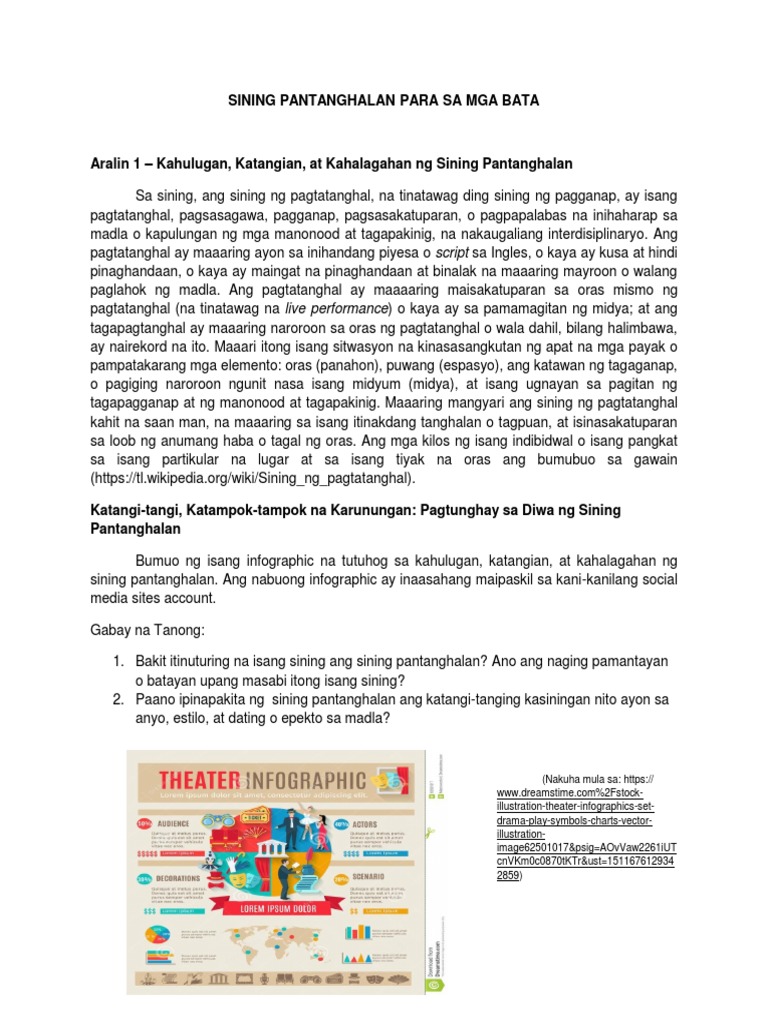 Worksheet - Sining Pantanghalan para Sa Mga Bata | PDF