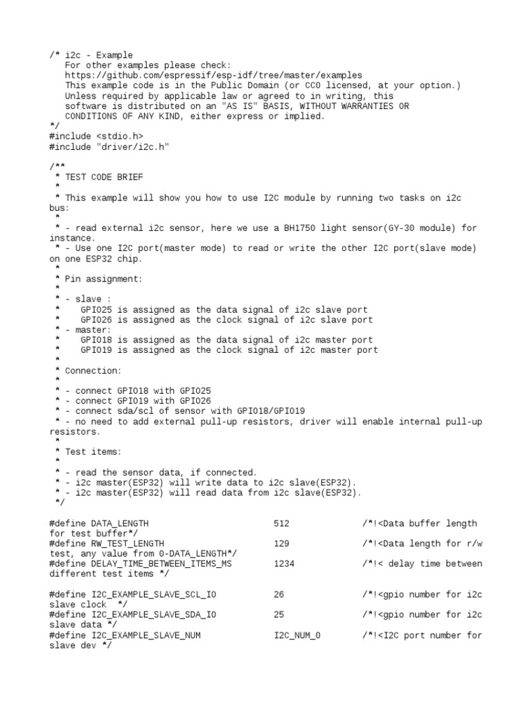 I2C Exmaple ESP 32 | PDF | Electronic Engineering | Computer Engineering