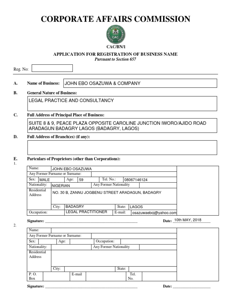 Application For Registration of Business Name 2 PDF | PDF | Social ...