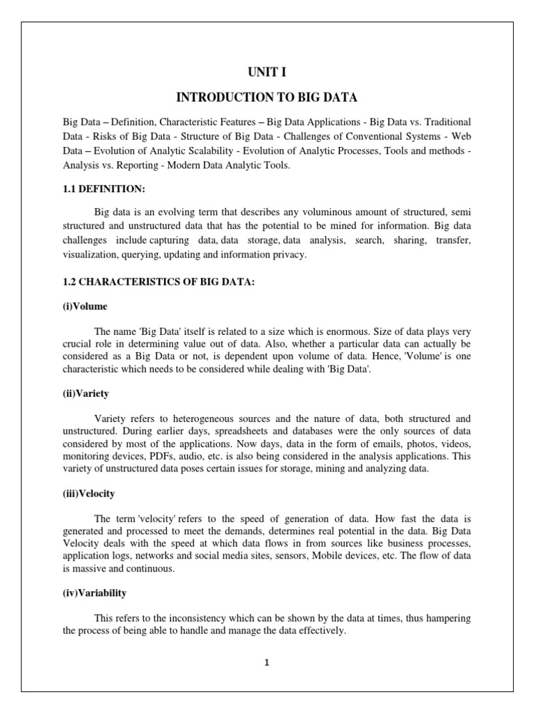 Big Data Unit | PDF | Big Data | Analytics