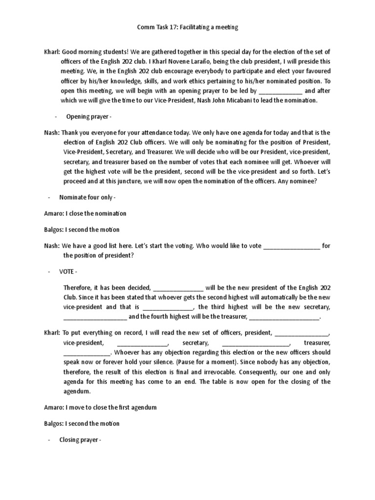 Comm Task 17 - Facilitating A Meeting Script | PDF