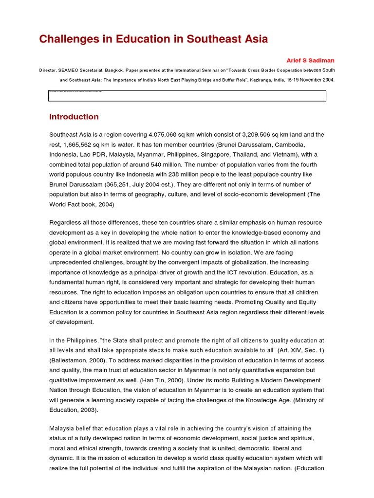 Challenges in Education in Southeast Asia | PDF | Educational ...
