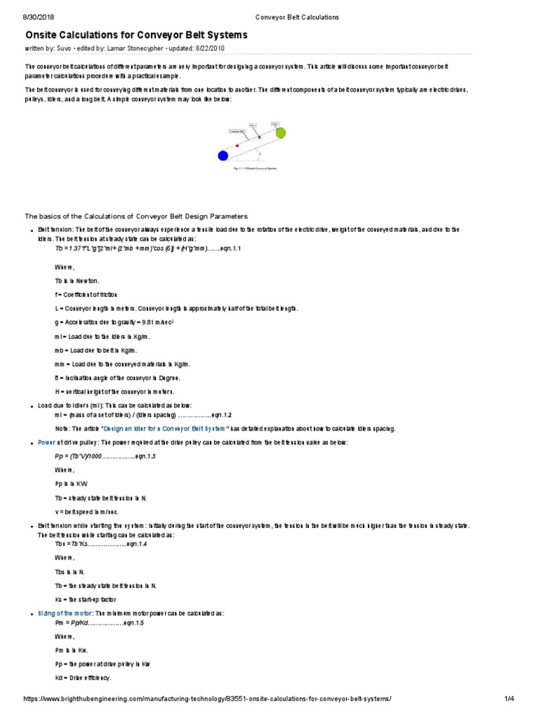 Conveyor Belt Calculations | PDF | Belt (Mechanical) | Mechanical ...