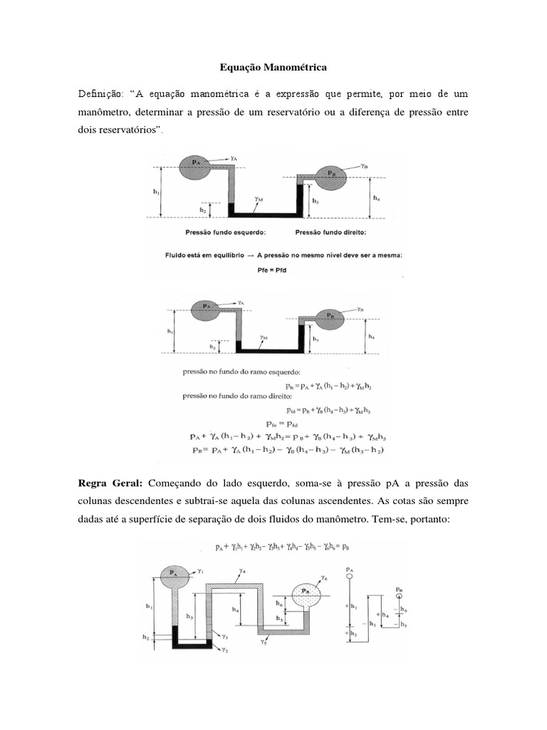 Equação Manométrica | Medição de Pressão | Pressão