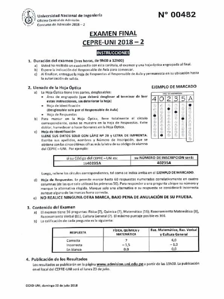 Examen Final - Cepre Uni 2018-II | PDF