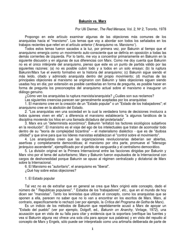 Bakunin Vs Marx | PDF | Karl Marx | marxismo