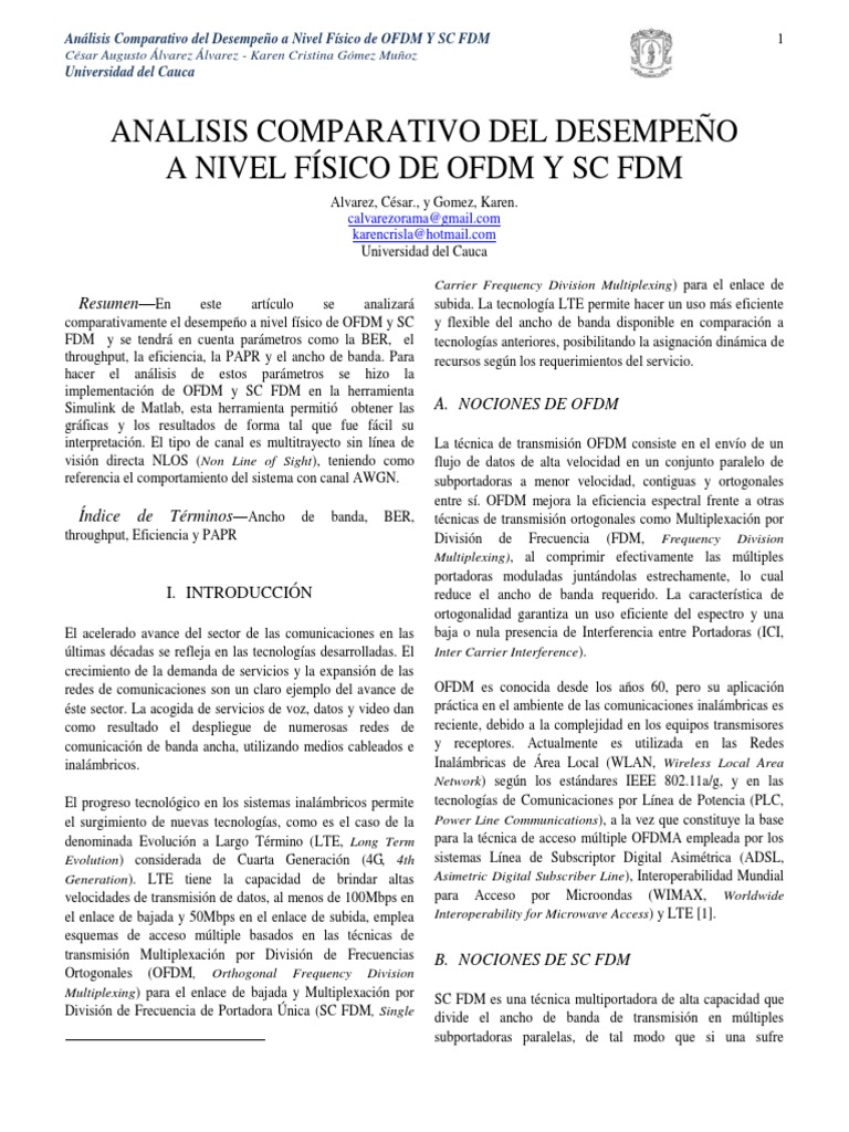 Ofdm Vs SC FDM (Articulo) | PDF | Multiplexación por división de ...