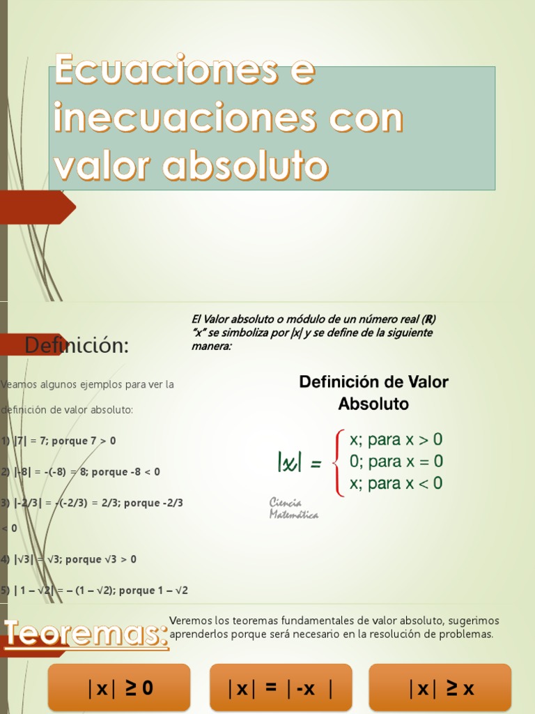 Ecuaciones e Inecuaciones Con Valor Absoluto | PDF | Desigualdad (Matemáticas) | Relaciones ...