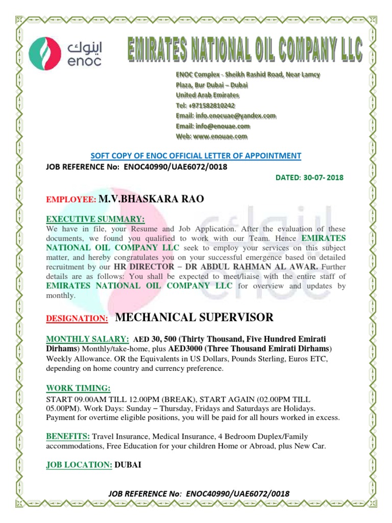 Offer Letter Format In Uae