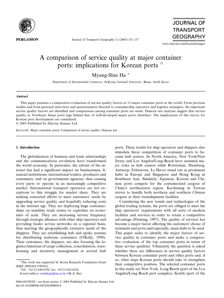 A Comparison of Service Quality at Major Container Ports Implications ...