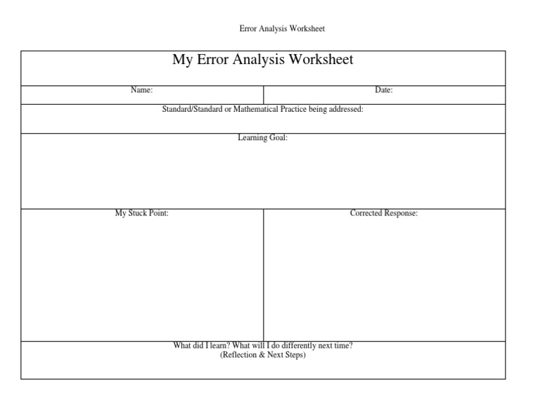 Error Analysis Worksheet Pdf