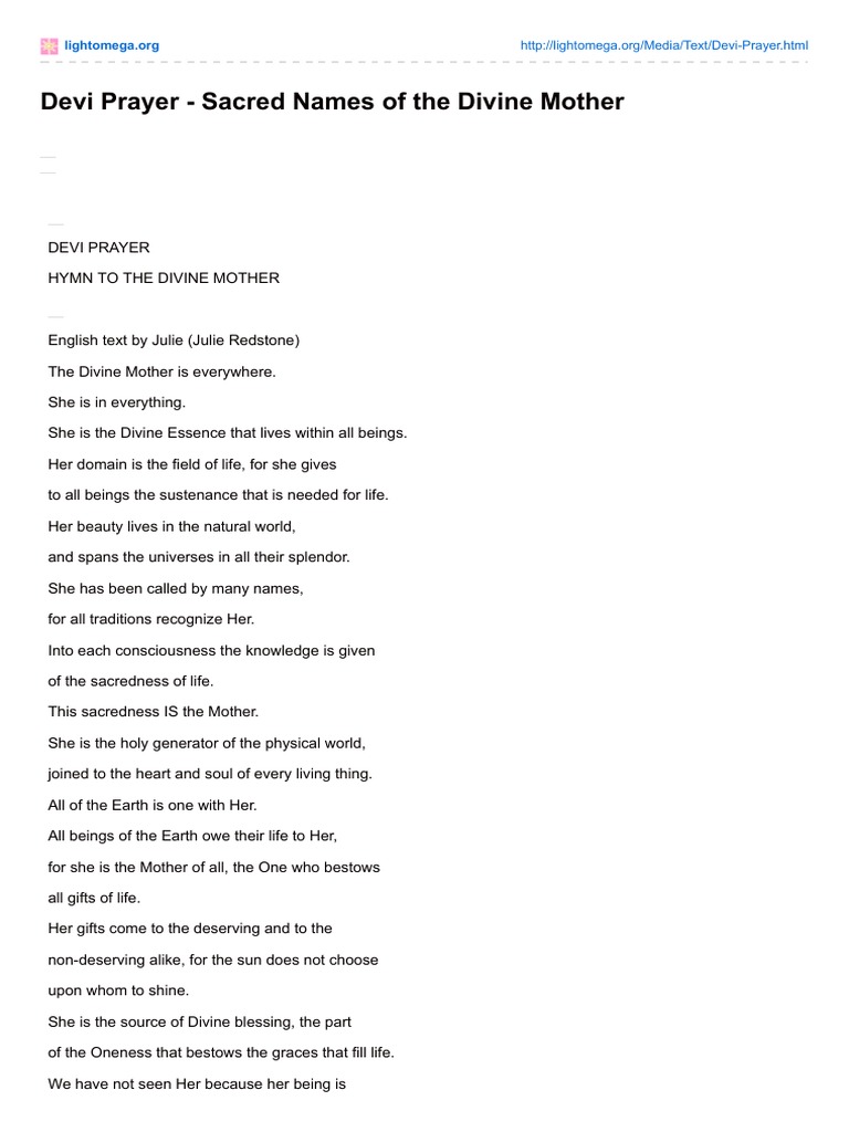 Devi Prayer - Sacred Names of The Divine Mother PDF | Download Free PDF ...