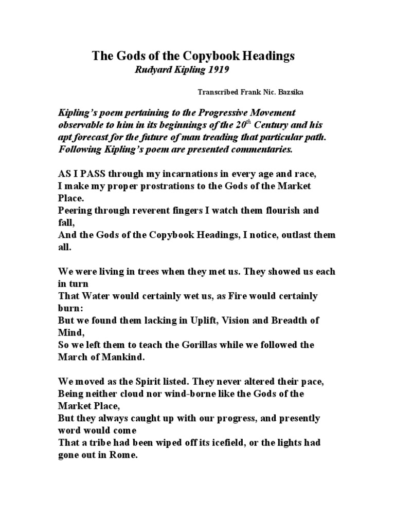 Rudyard Kipling Gods Of The Copybook Headings Online ...