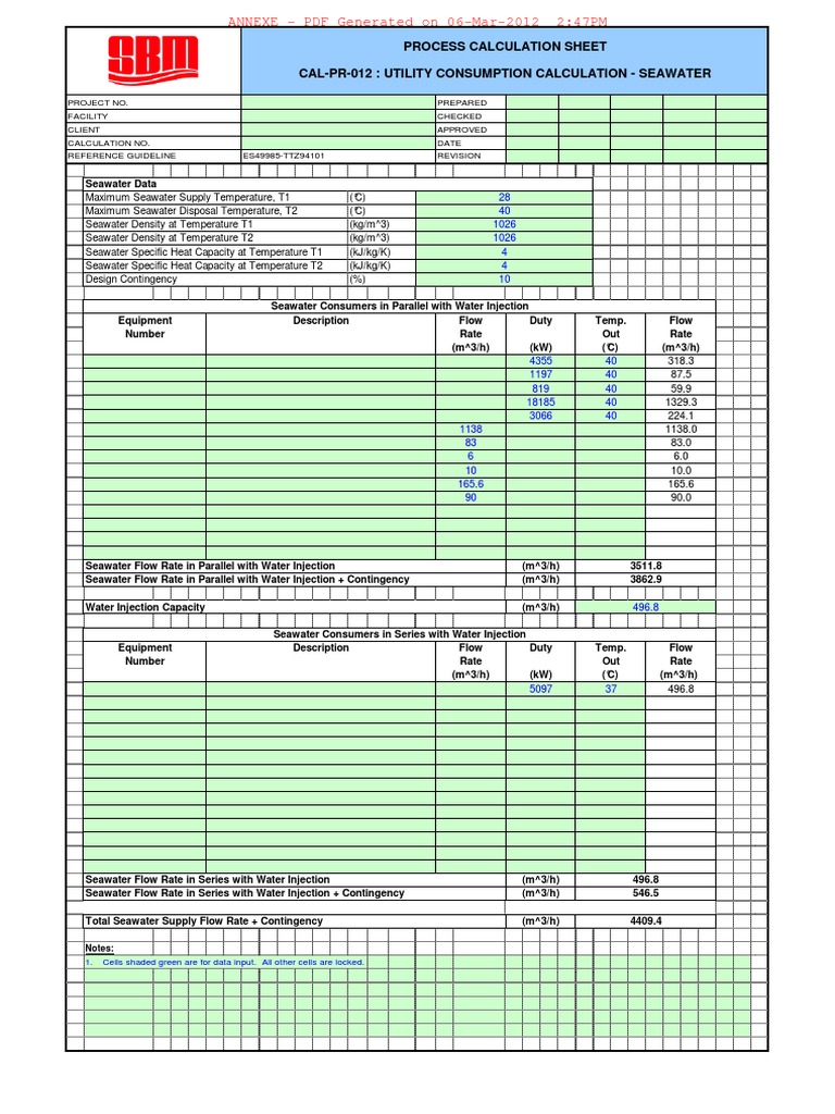 Process Utility Calculation | PDF | Seawater | Density