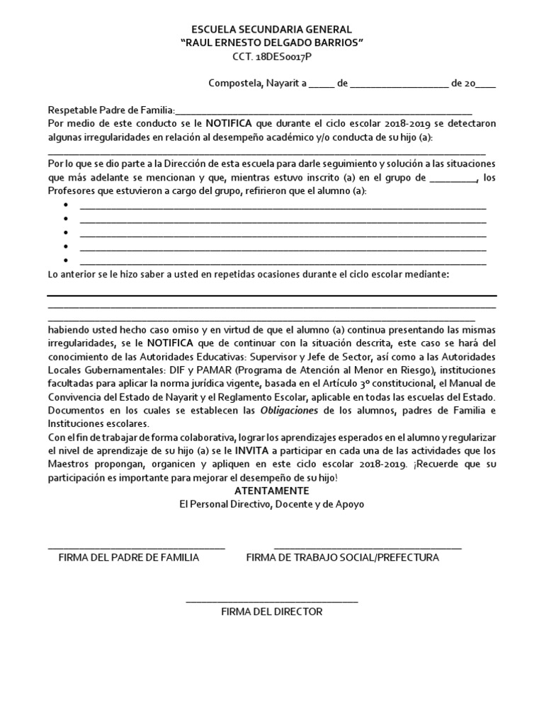 Notificacion A Padres | PDF | Modificación de comportamiento | Cognición