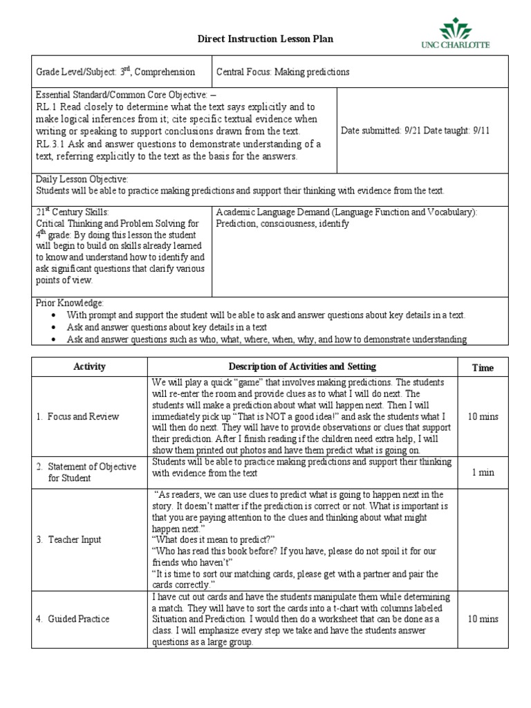 Comprehension Lesson Plan 2 | PDF | Reading Comprehension | Behavior ...