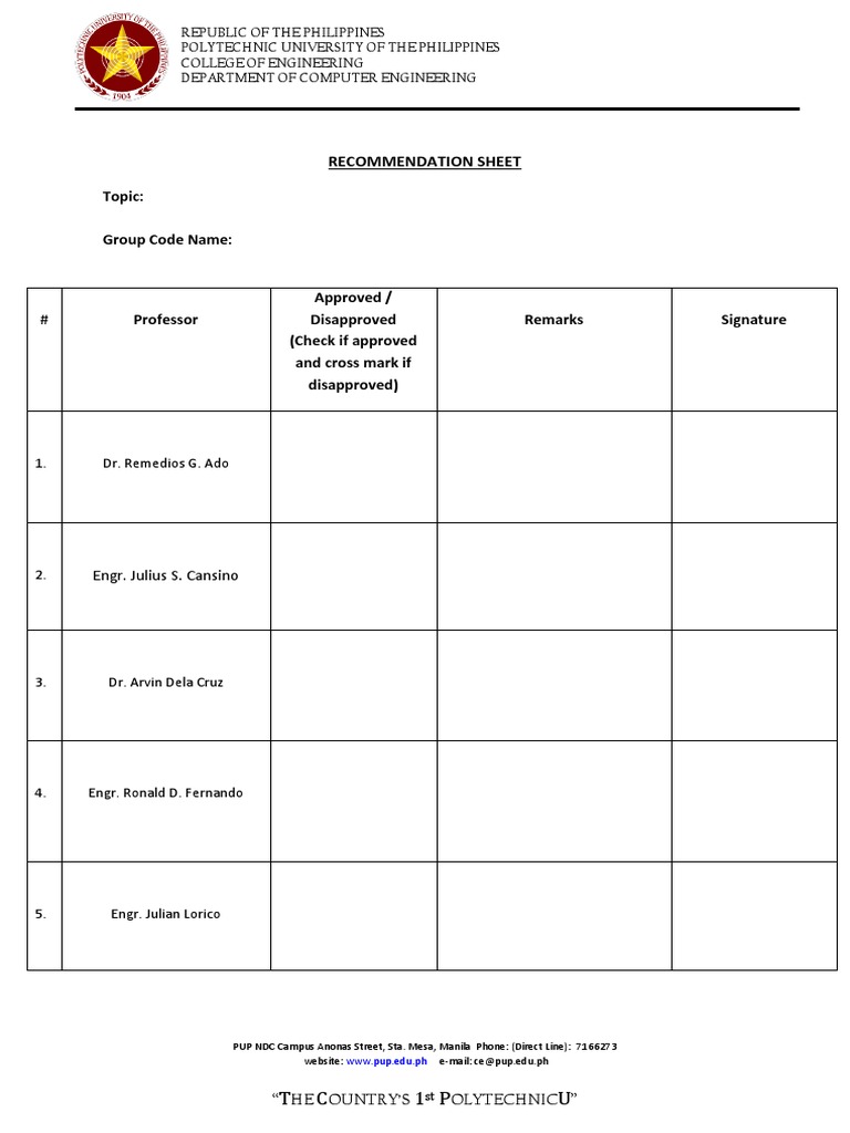Recommendation Sheet | PDF