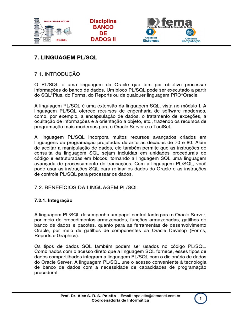7 Linguagem - PL SQL | PDF | PL/SQL | SQL