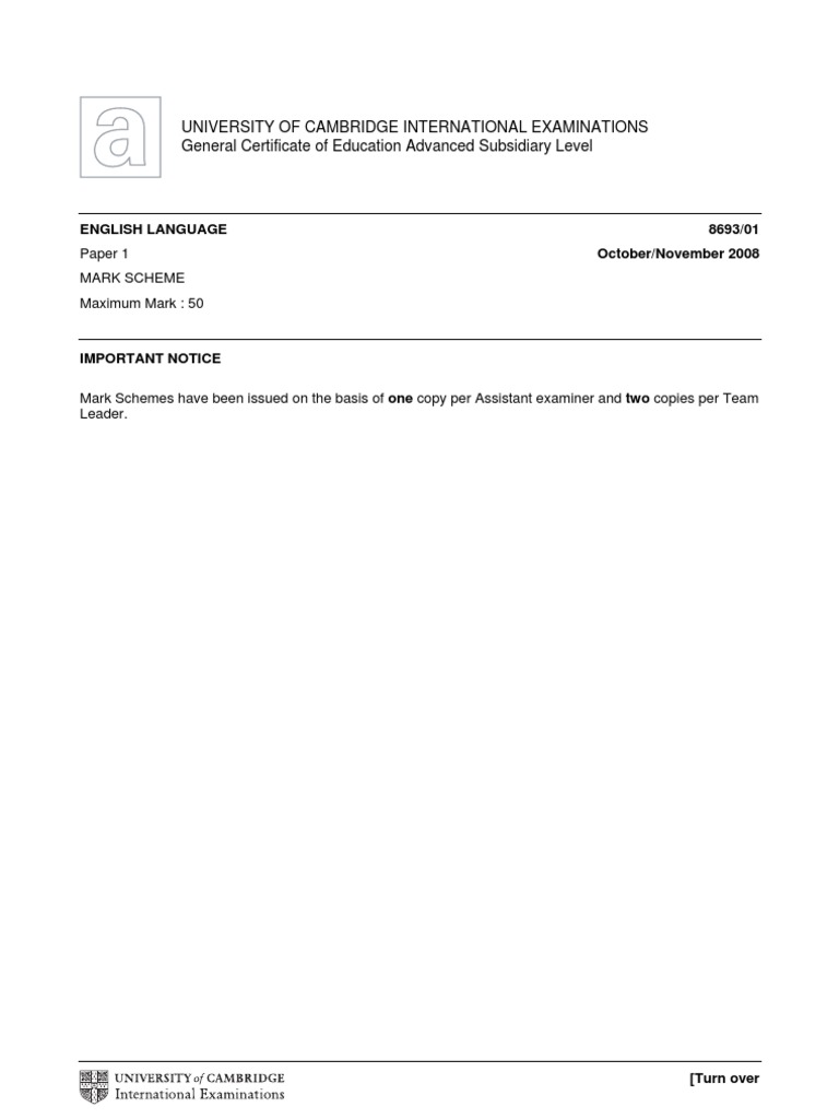 Paper 1 Mark Scheme | PDF | Test (Assessment) | Human Communication