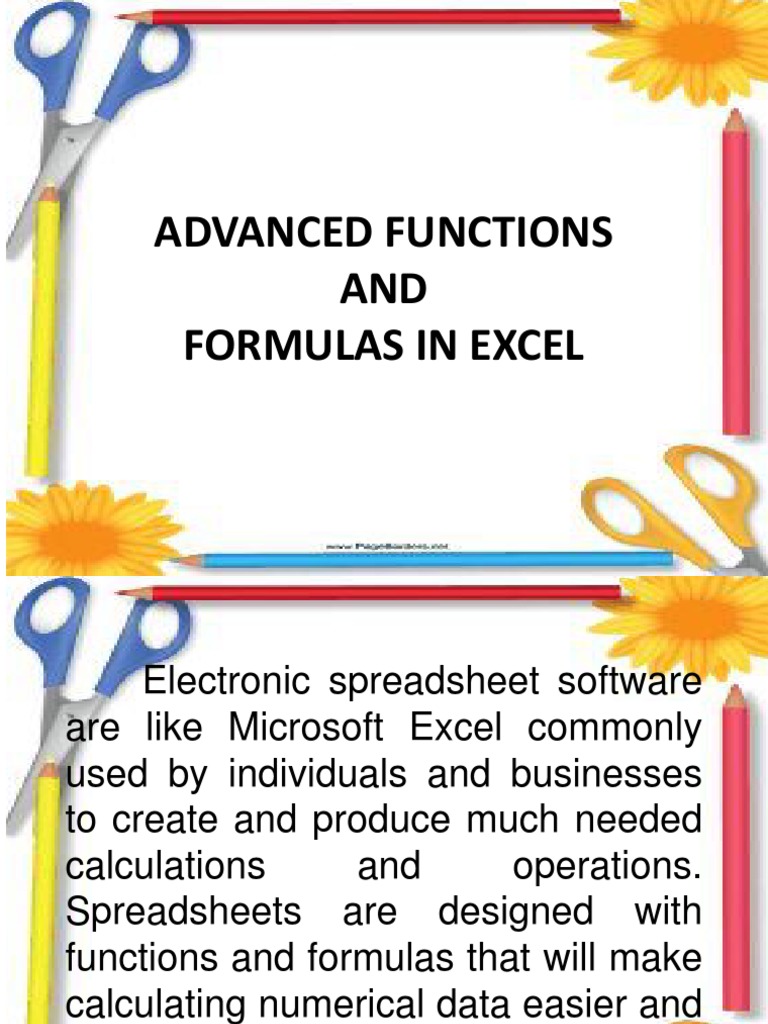 Advanced Functions and Formulas in Excel | PDF