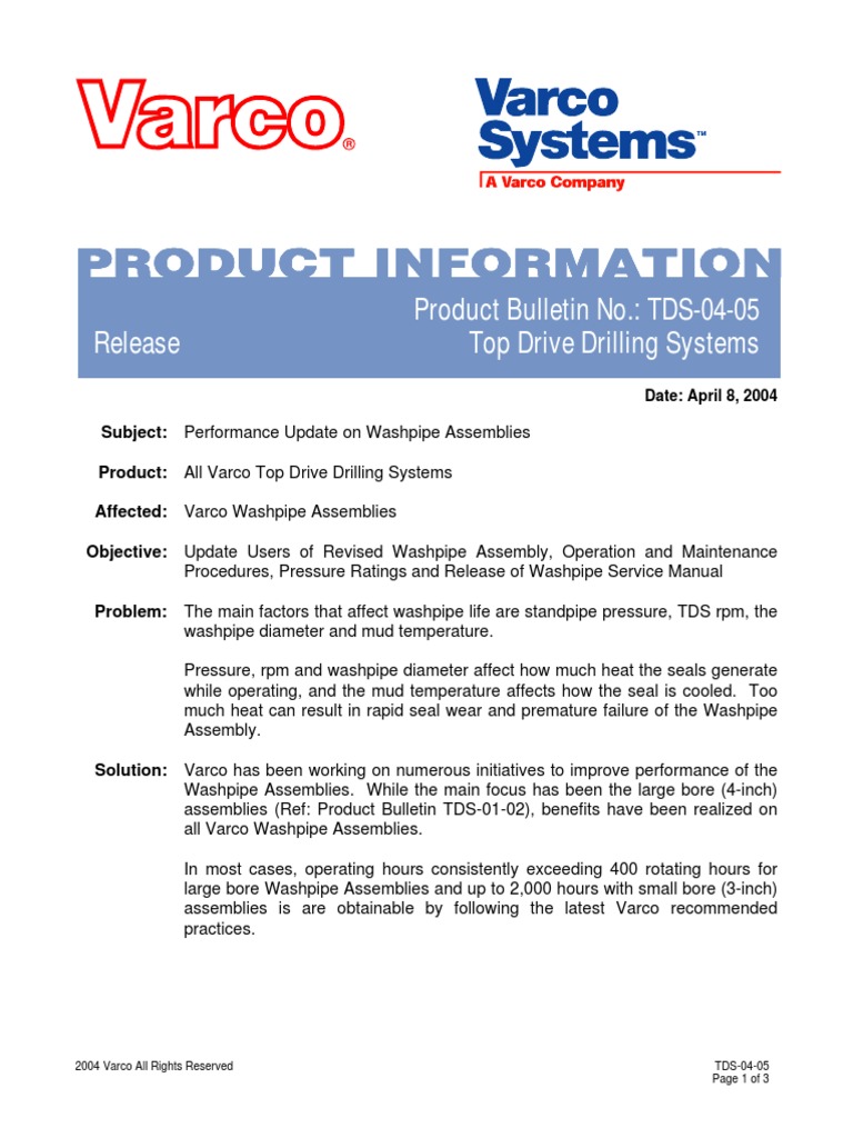 Tds Washpipe Bulletin | PDF | Valve | Elevator