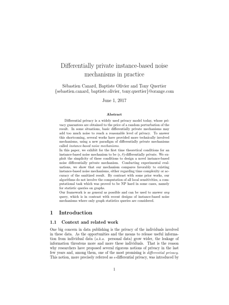 Differentially Private Instance-Based Noise Mechanisms in Practice | PDF | Theoretical Computer ...