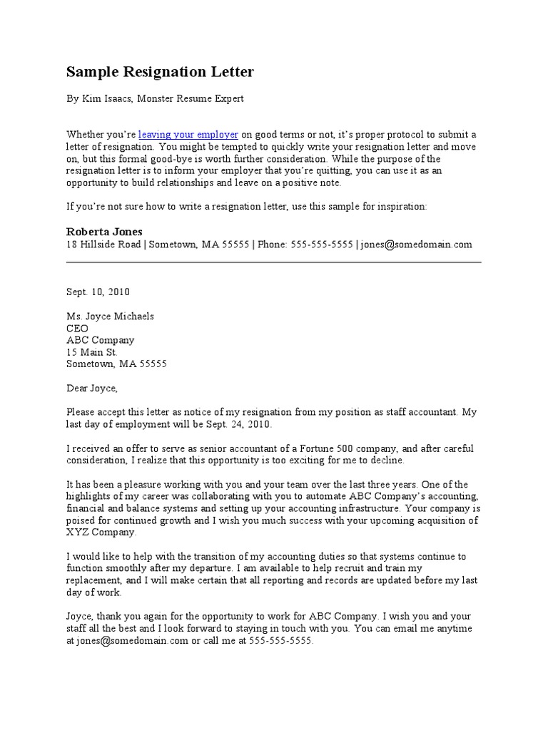 Sample Resignation Letter | PDF